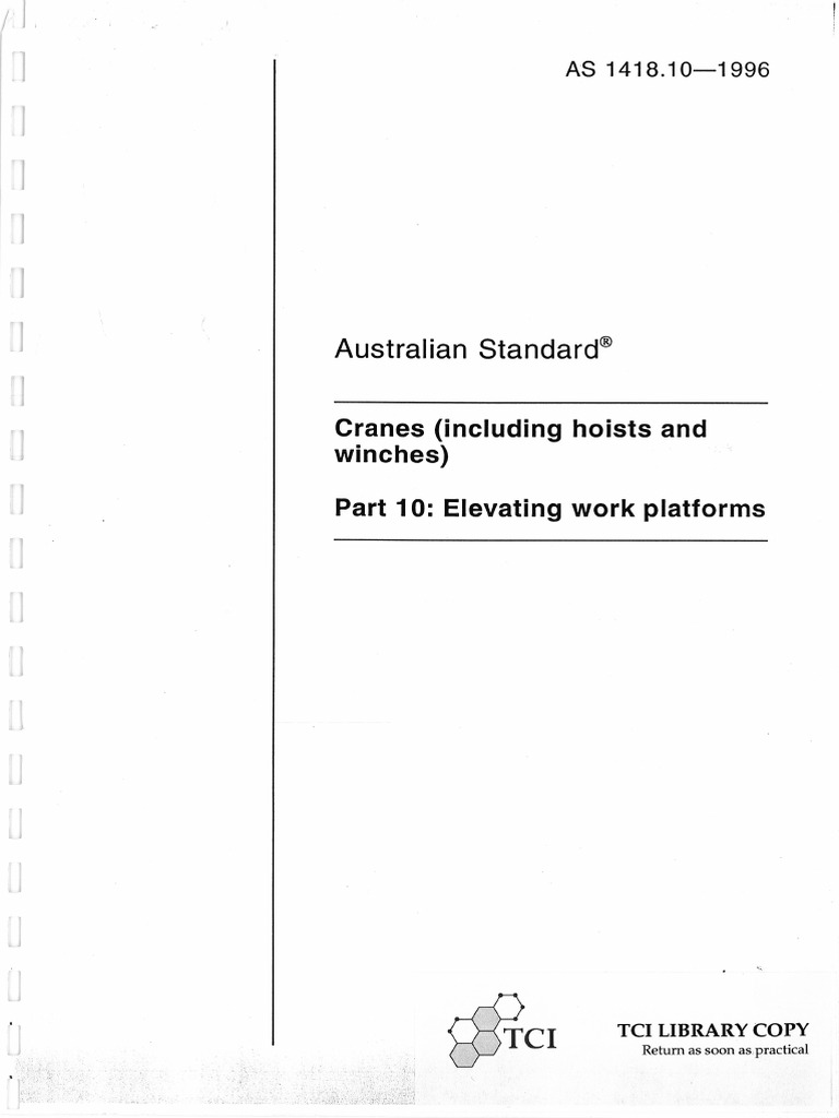 1418-As 1418.10-1996 Cranes (Including Hoists and Winches) | PDF