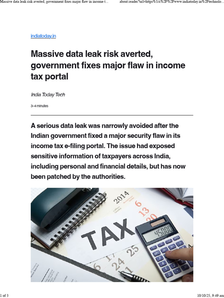 Massive Data Leak Risk Averted, Government Fixes Major Flaw in Income ...