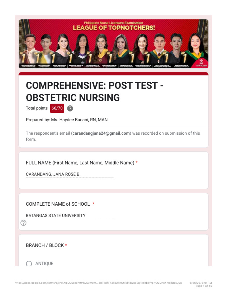 Obstetric Nursing Post-Test Overview | PDF | Childbirth | Pregnancy