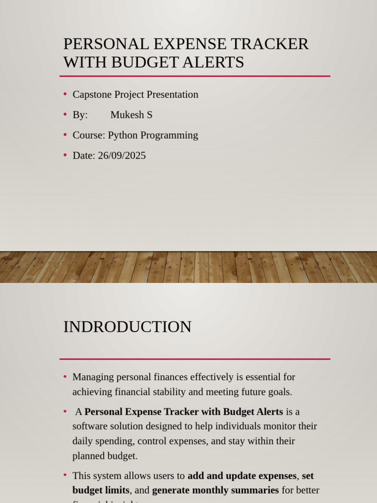 Personal Expense Tracker with Alerts | PDF