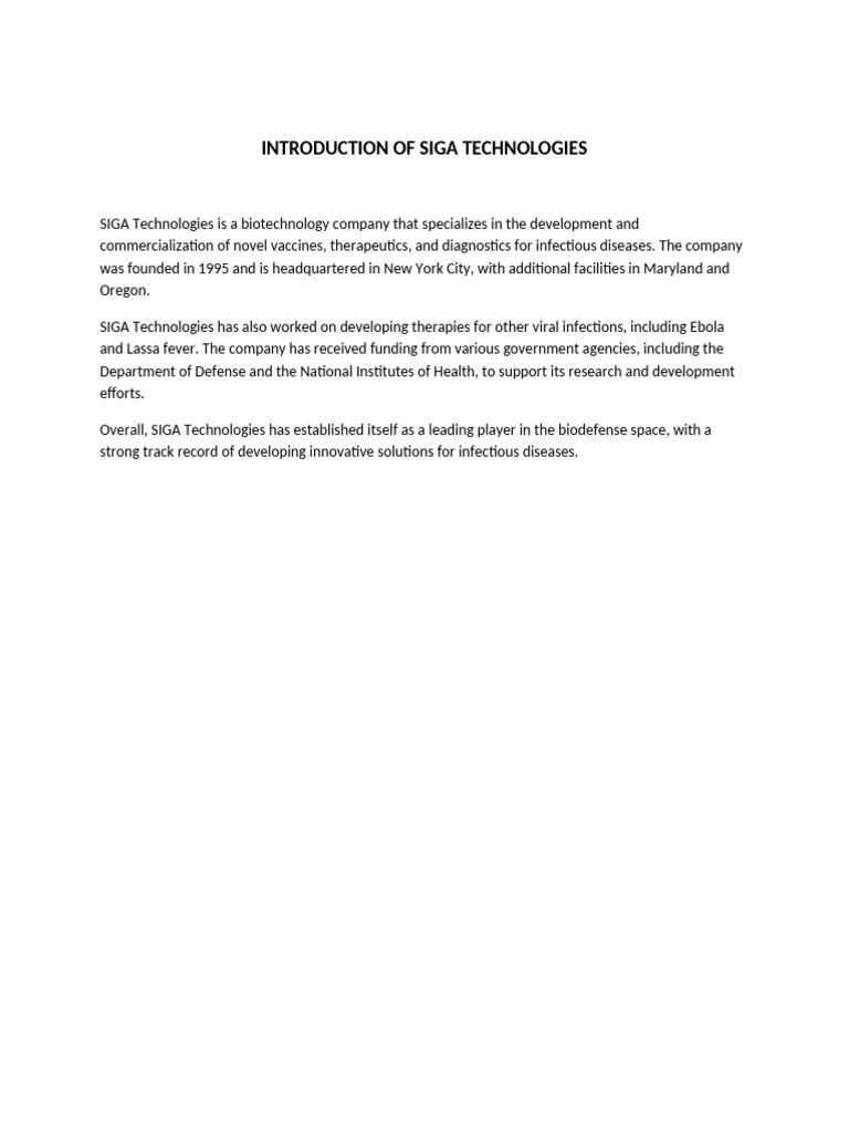 Introduction of Siga Technologies 2 | PDF