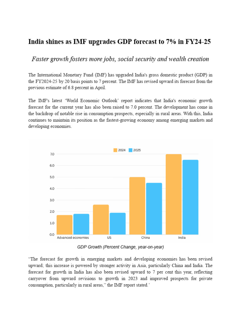 India Shines As IMF Upgrades GDP Forecast | PDF | Economic Growth ...