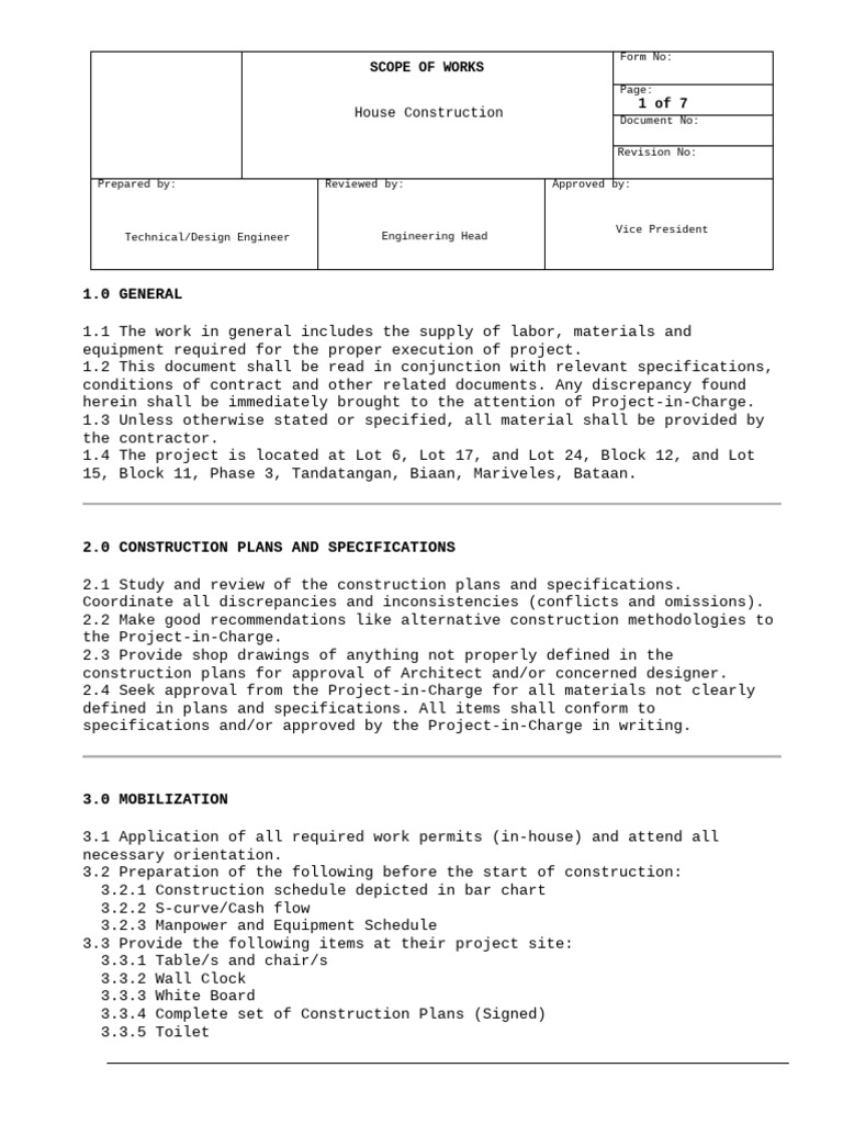 House Construction Scope of Work Guide | PDF | Specification (Technical ...