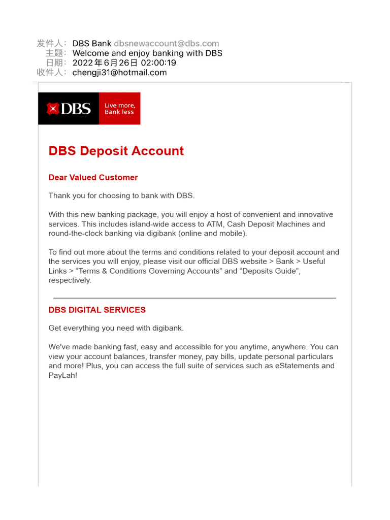 Welcome and Enjoy Banking With DBS | PDF | Deposit Account | Banks