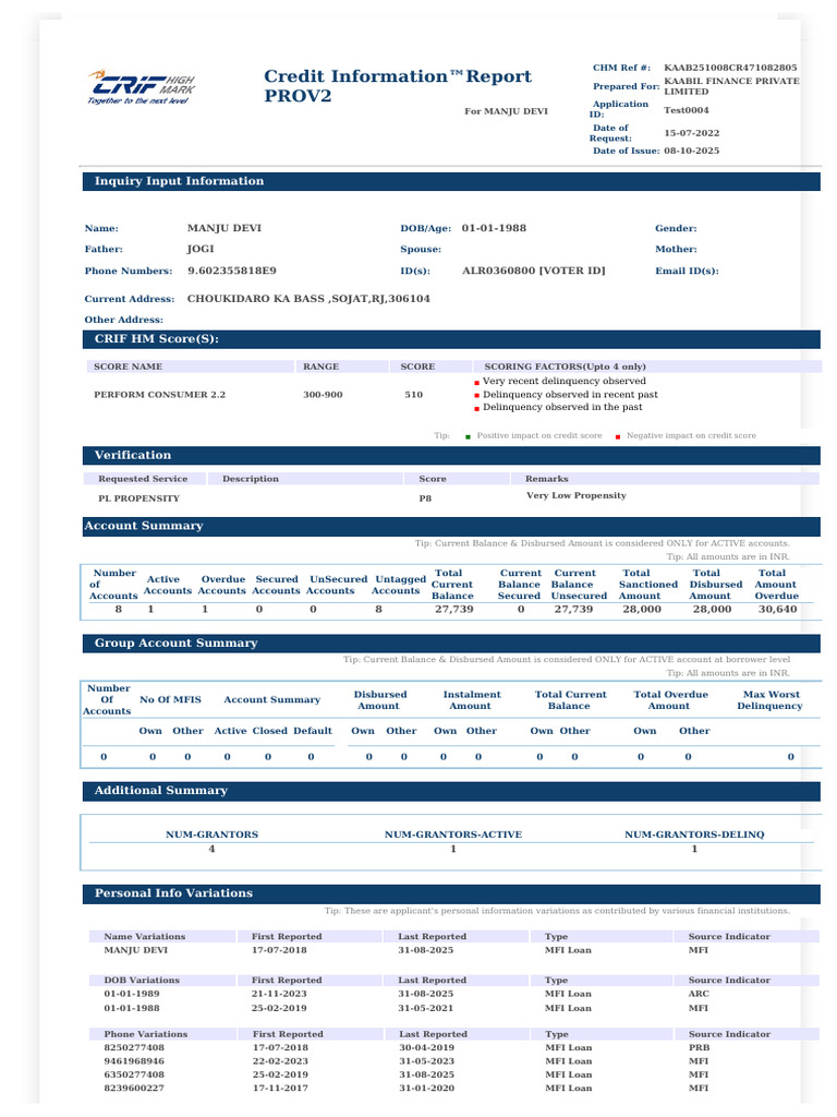 CKF0710255197 Crif Cibil Report | PDF | Annual Percentage Rate ...