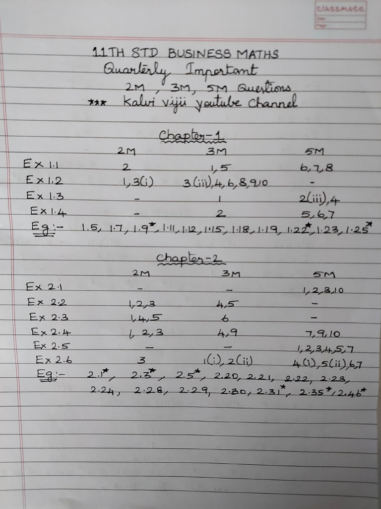 11th BM Quartertly Exam Important | PDF