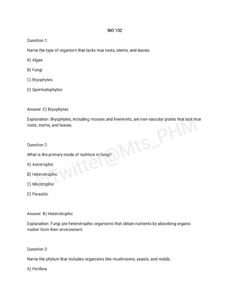 BIO 102 With Explanation by Obafemi | PDF