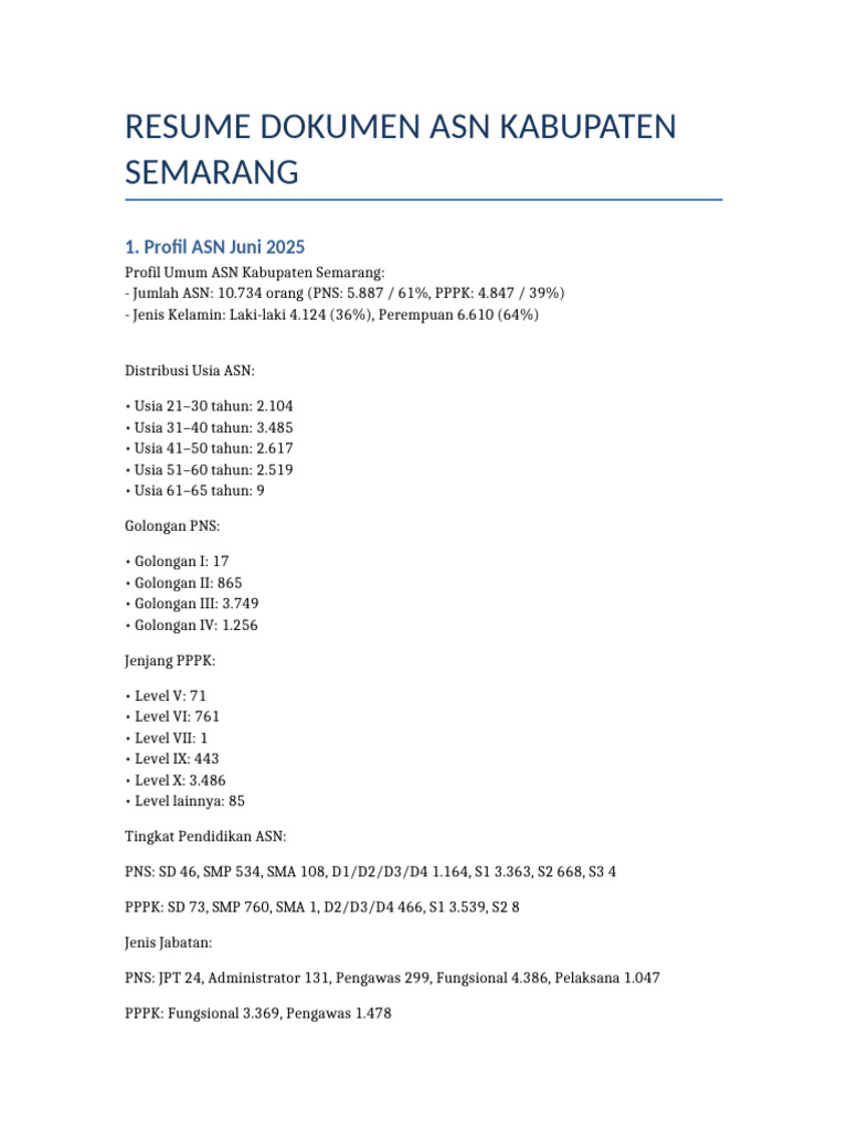 Profil dan Kinerja ASN Kabupaten Semarang | PDF