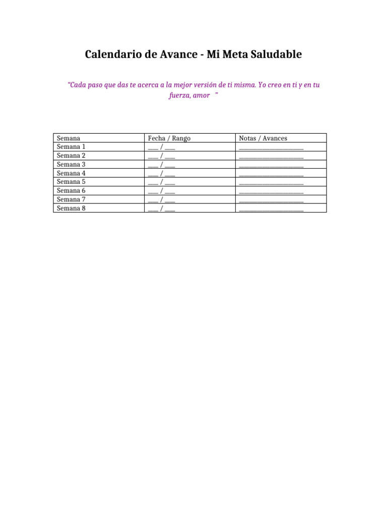 Calendario Meta Saludable | PDF