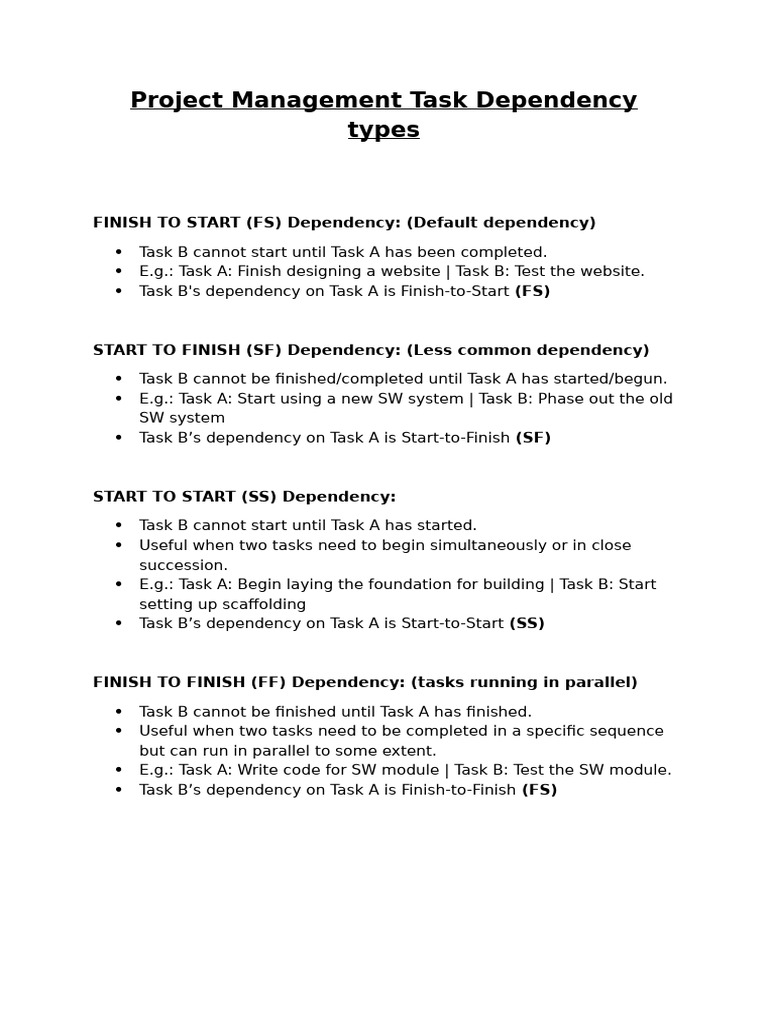 Project Management Task Dependency Types | PDF