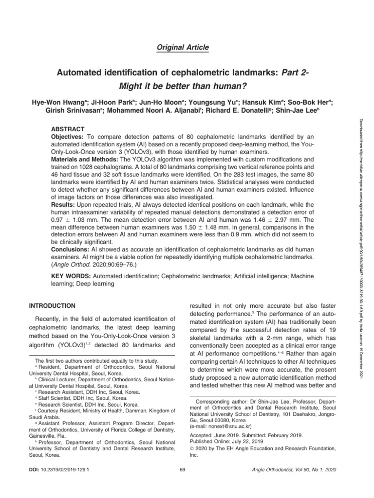 Automated Identification of Cephalometric Landmarks 2 | PDF ...