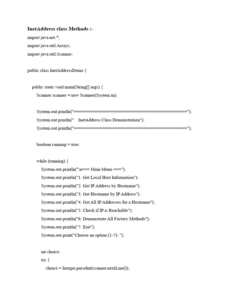 InetAddress Class Methods | PDF | Network Layer Protocols | Internet Standards