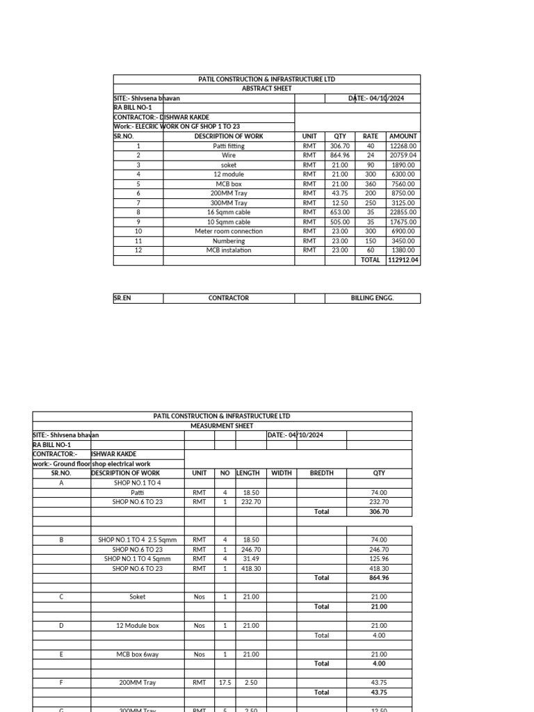 Electrical Work Billing for Shivsena Bhavan | PDF | Components ...