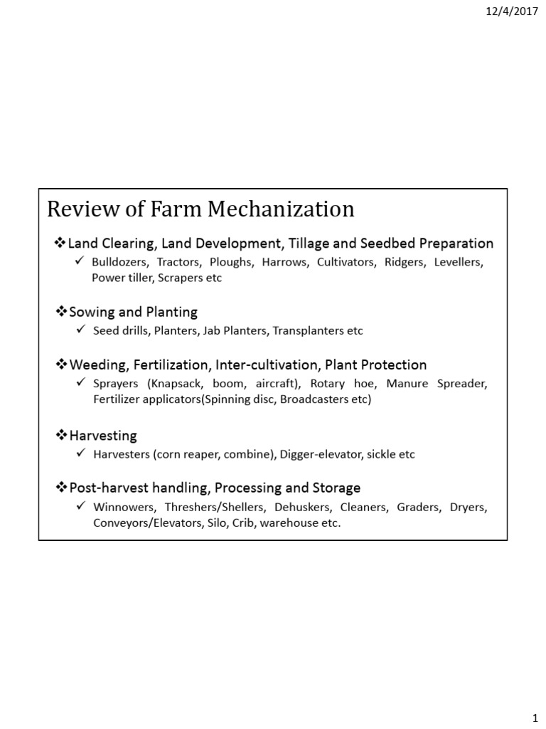 Unit 1A - Review of Farm Mechanization | PDF