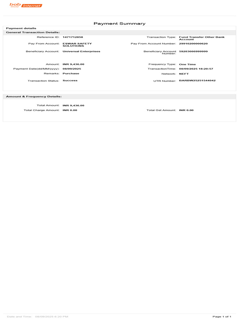 Payment Summary for Fund Transfer | PDF