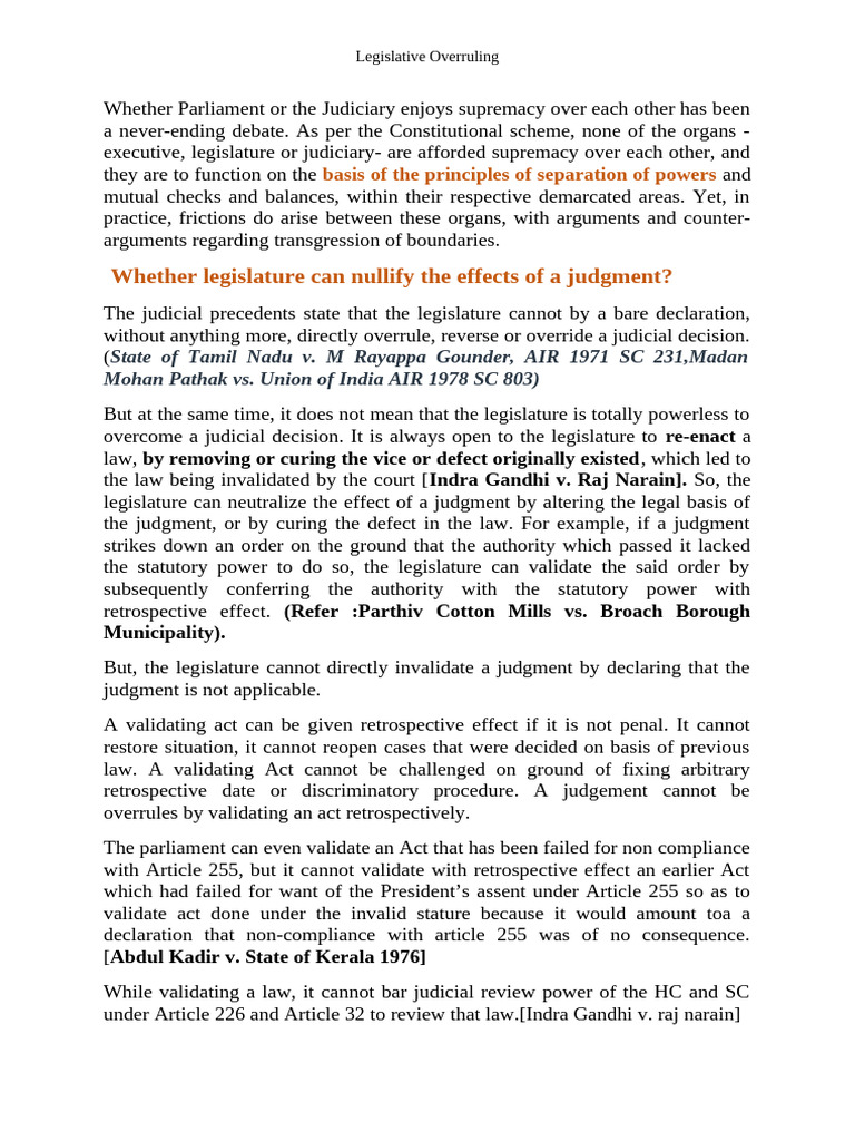 Legislative Overruling in Constitutional Law | PDF | Political Charters ...