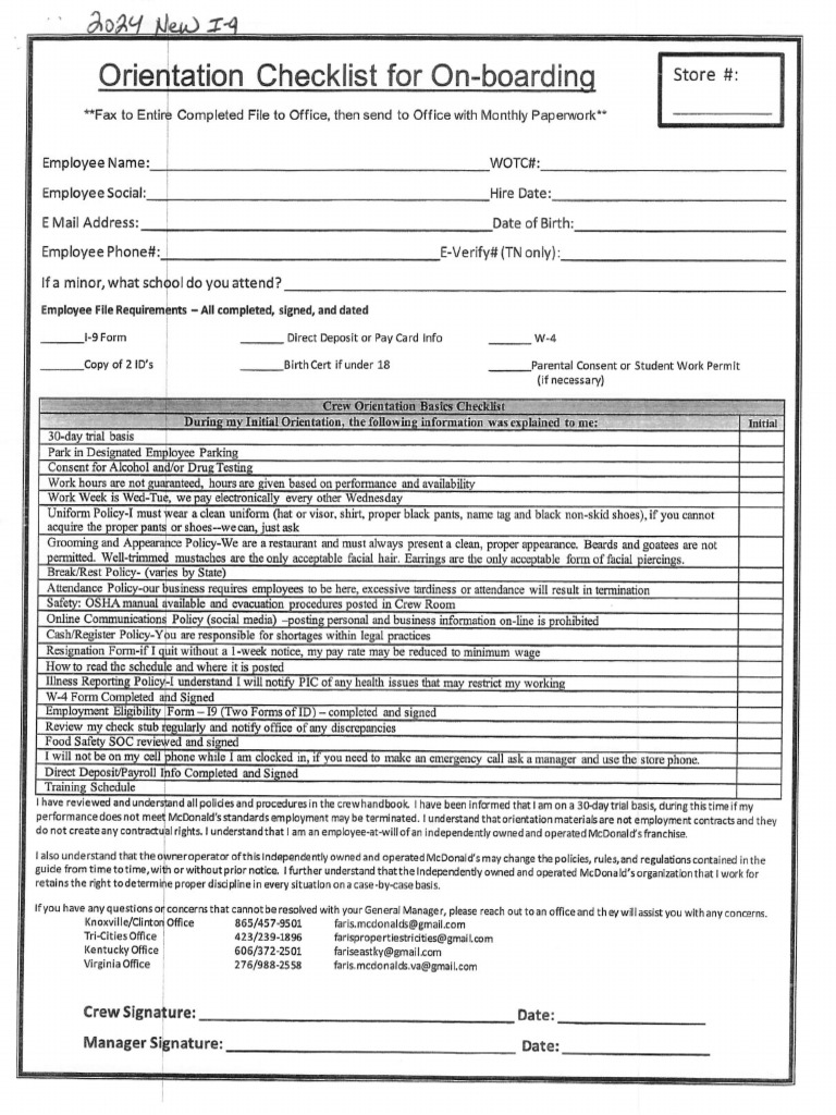 Crew Orientation Basics Checklist | PDF
