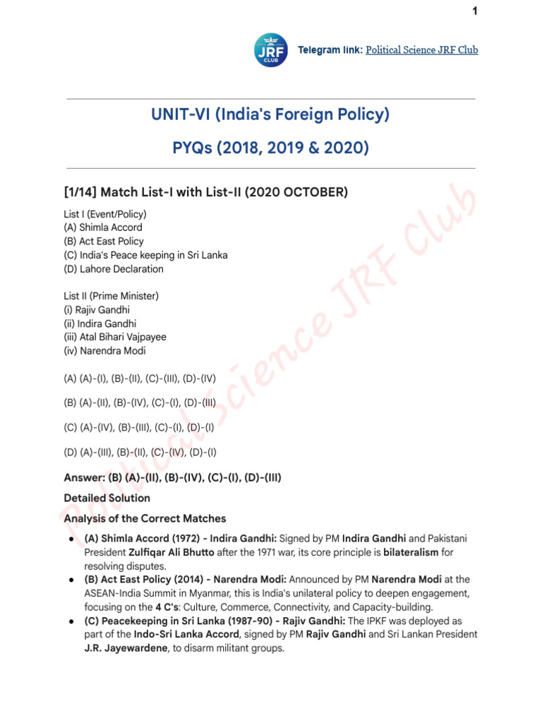 Unit-VI (IFP) Part-4 (PYQs) Solutions | PDF | International Relations | Global Politics