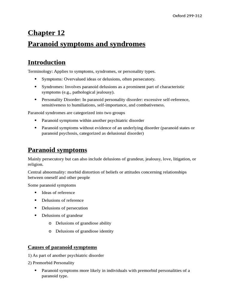 Understanding Paranoid Symptoms and Syndromes | PDF | Delusion | Paranoia
