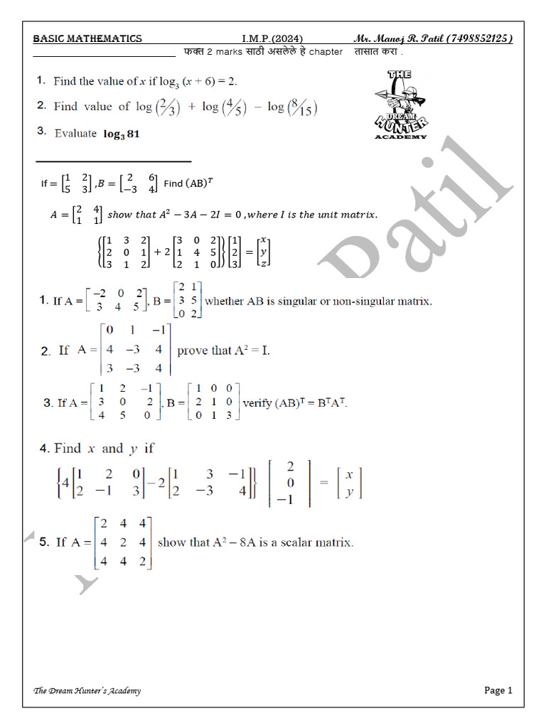 Comprehensive Basic Mathematics Guide | PDF | Matrix (Mathematics ...