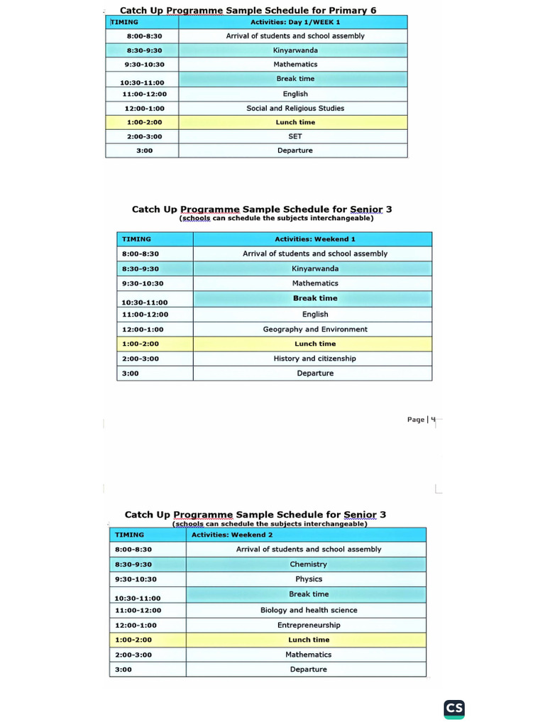 P6&S3 REB Remedial Time Table | PDF