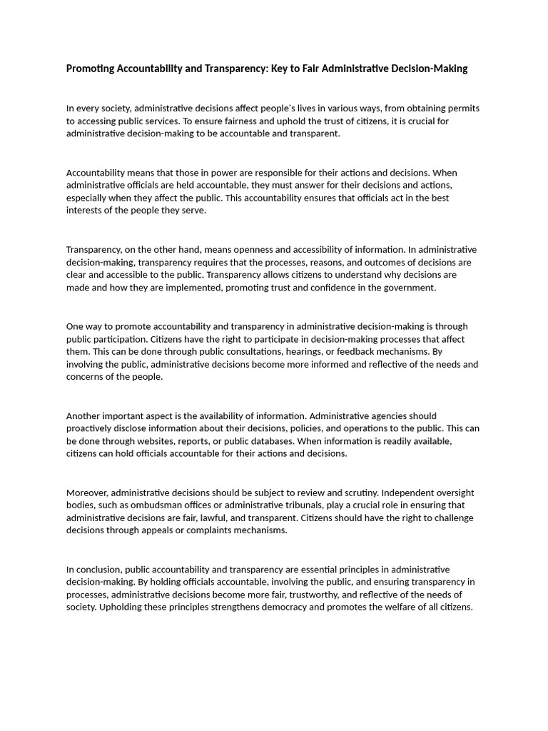 Accountability and Transparency in Administration | PDF ...