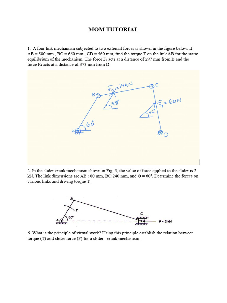 Torque and Forces in Mechanisms Tutorial | PDF