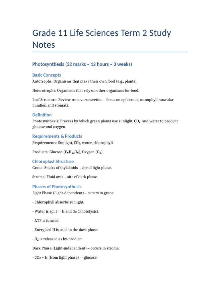 Life Sciences Term 2 Notes Complete | PDF | Cellular Respiration ...