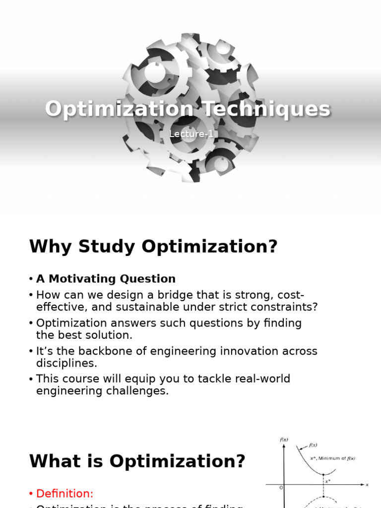 Lecture - 1 Optimization Techniques | PDF | Mathematical Optimization | Computational Science