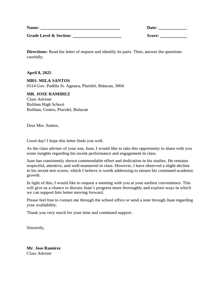 Sample Letter of Request | PDF