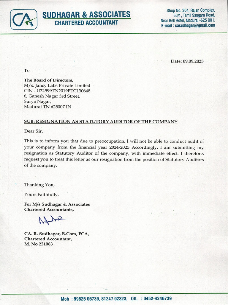 Auditor Resignation Letter-1 | PDF