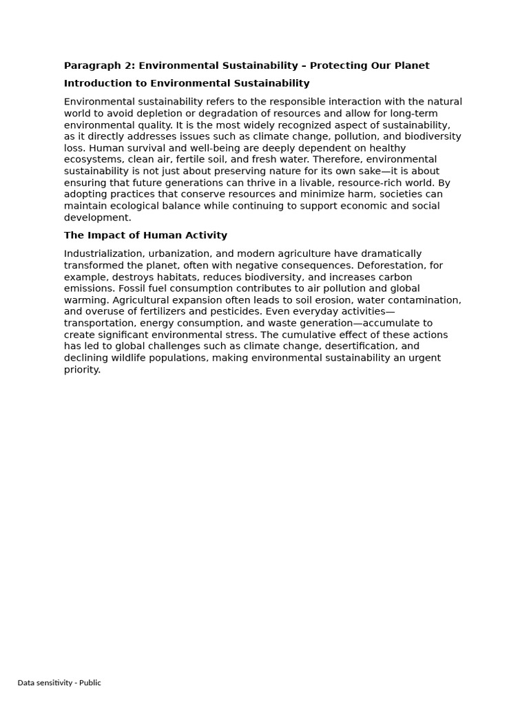 Environmental Sustainability - Protecting Our Planet | PDF