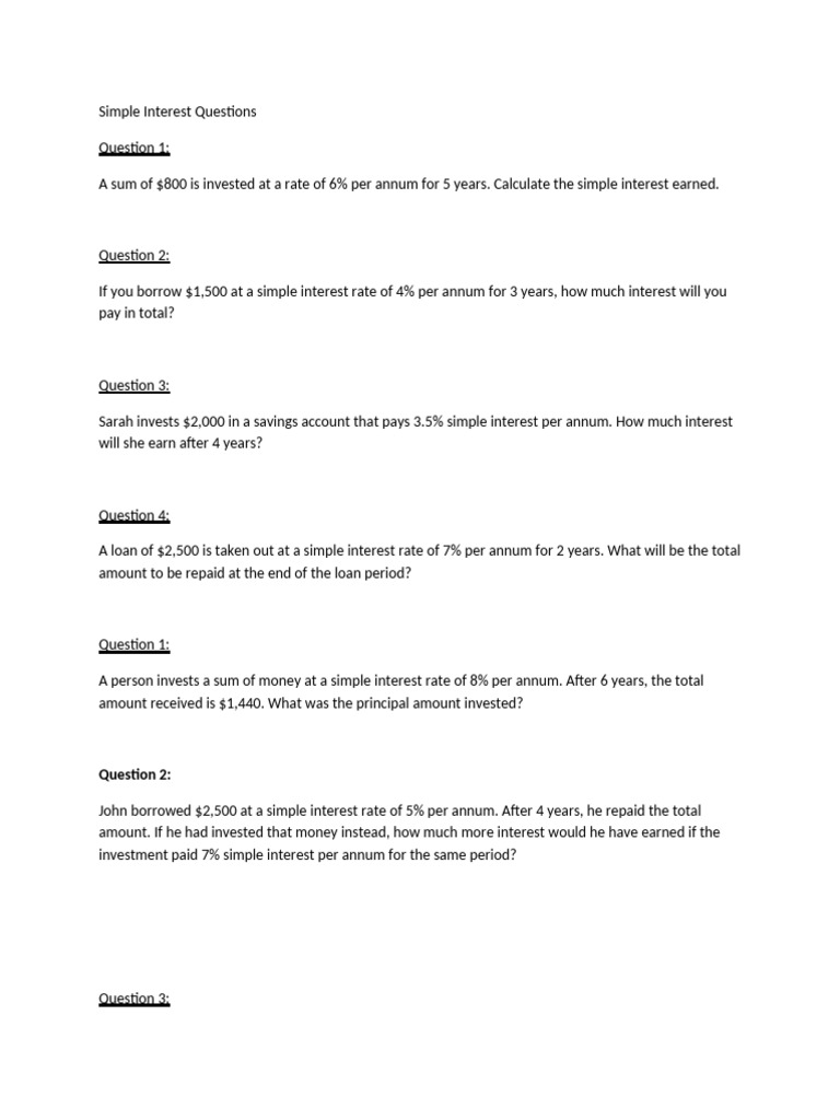 Simple and Compound Interest Problems | PDF | Interest | Compound Interest