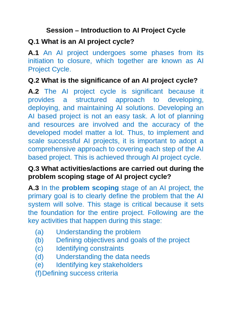 Understanding the AI Project Cycle | PDF | Artificial Intelligence ...