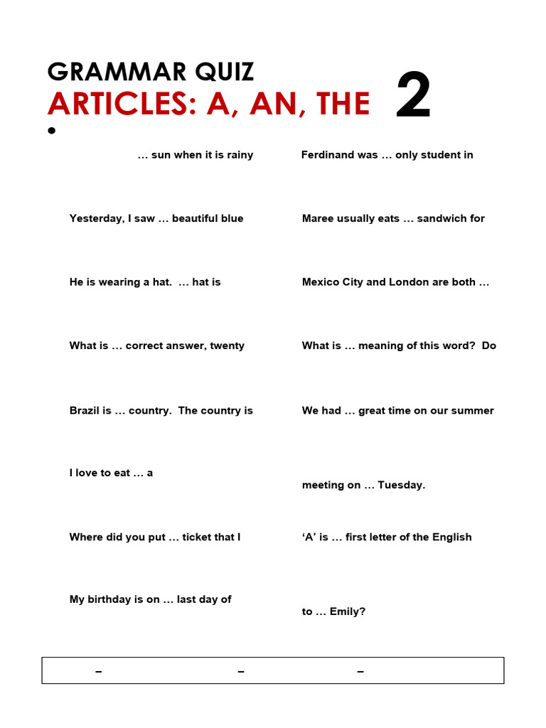 Definite & Indefinite Articles - Exercise (Choose) | PDF | Chess ...