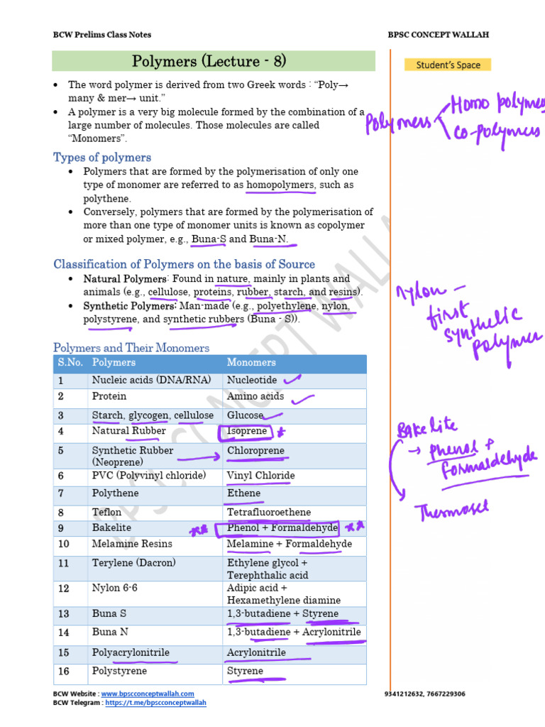 Lecture 8 ENG Notes - 250811 - 170954 | PDF | Polymers | Natural Rubber