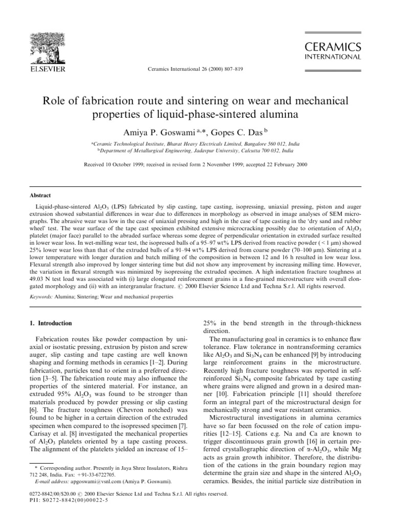 Role of Fabrication Route and Sintering On Wear and Mechanical ...