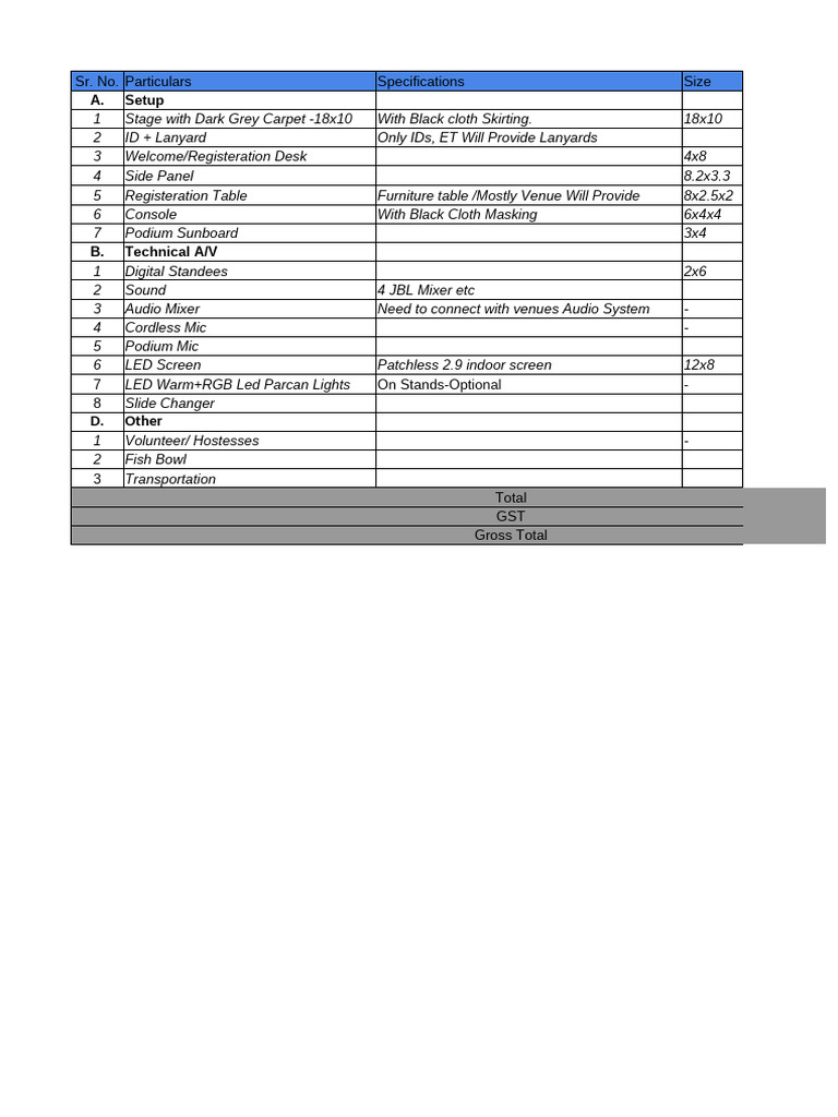 Event Setup and Technical Specifications | PDF | Sound Production ...