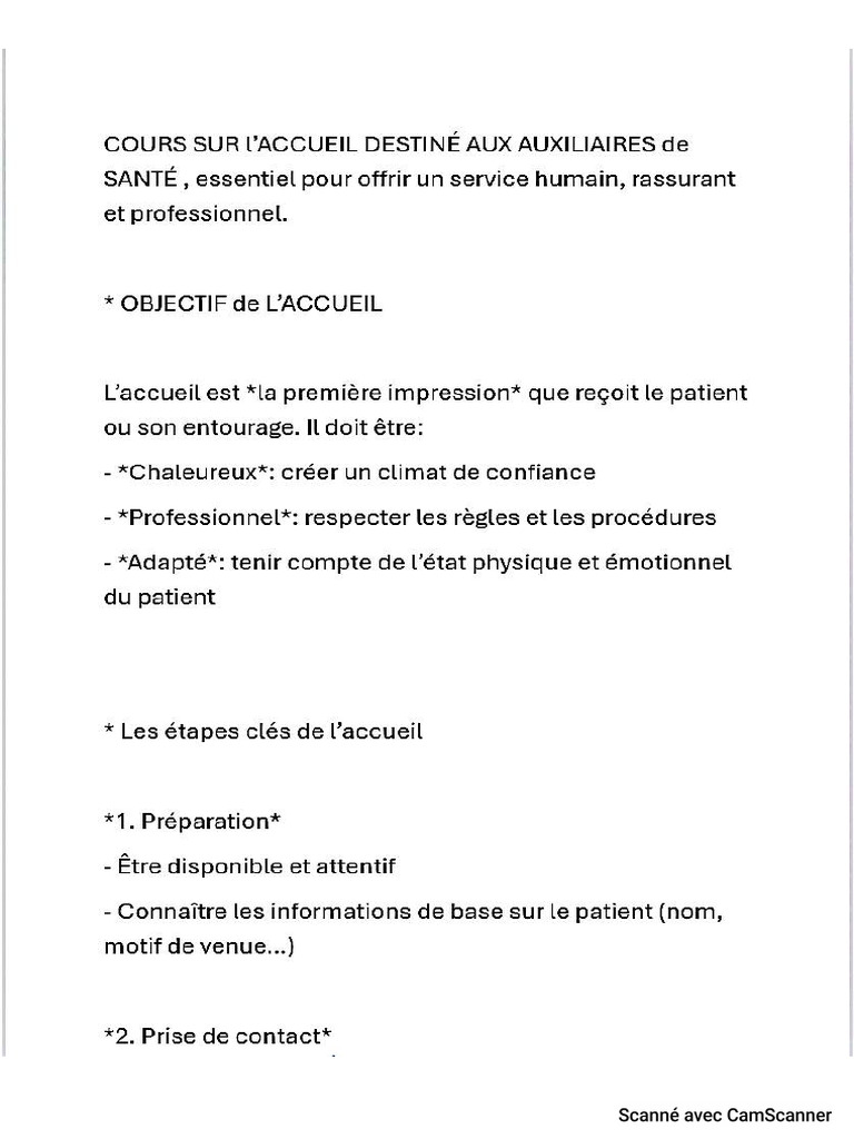 Révision Sur Le Cours D'accueil | PDF