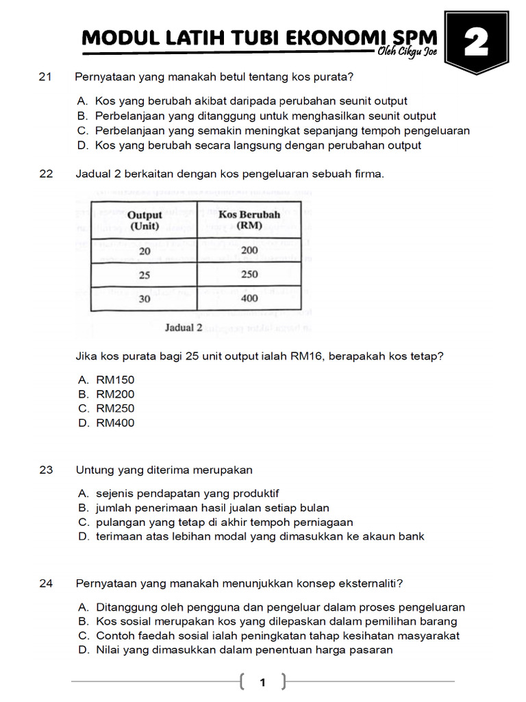 Modul Latih Tubi Ekonomi SPM 02 | PDF