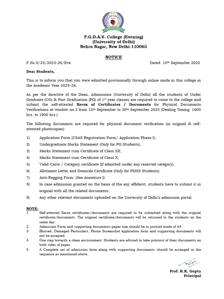 Physical Verification Notice for Students | PDF