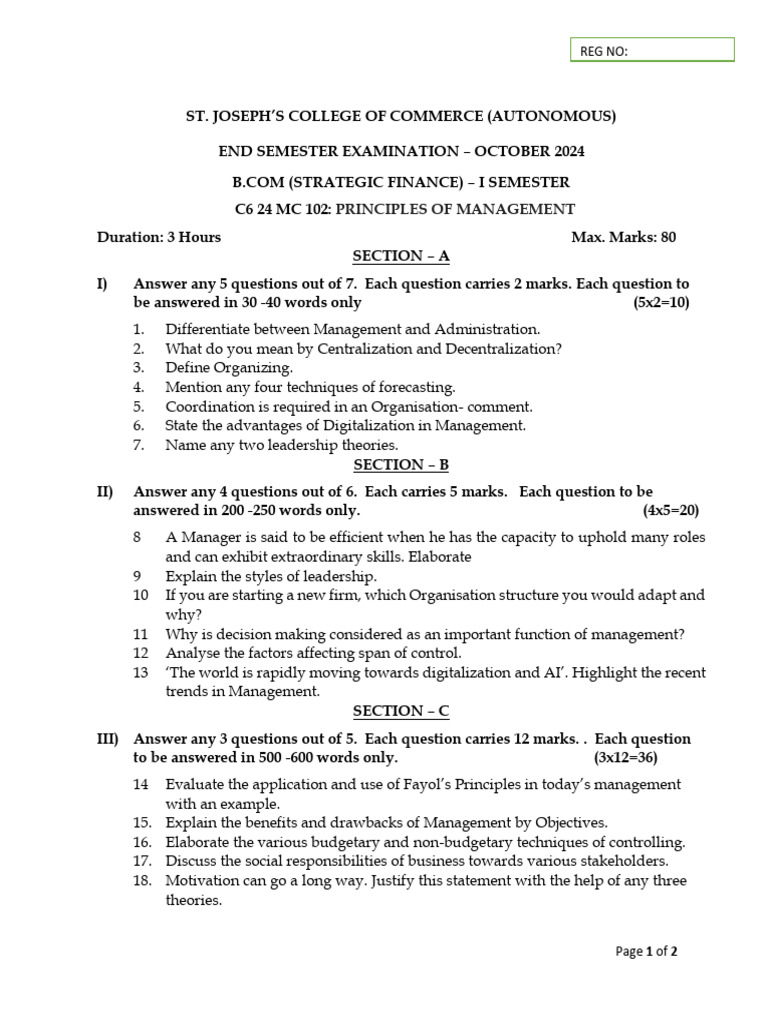 Principles of Management Exam Guide | PDF | Leadership | Decision Making