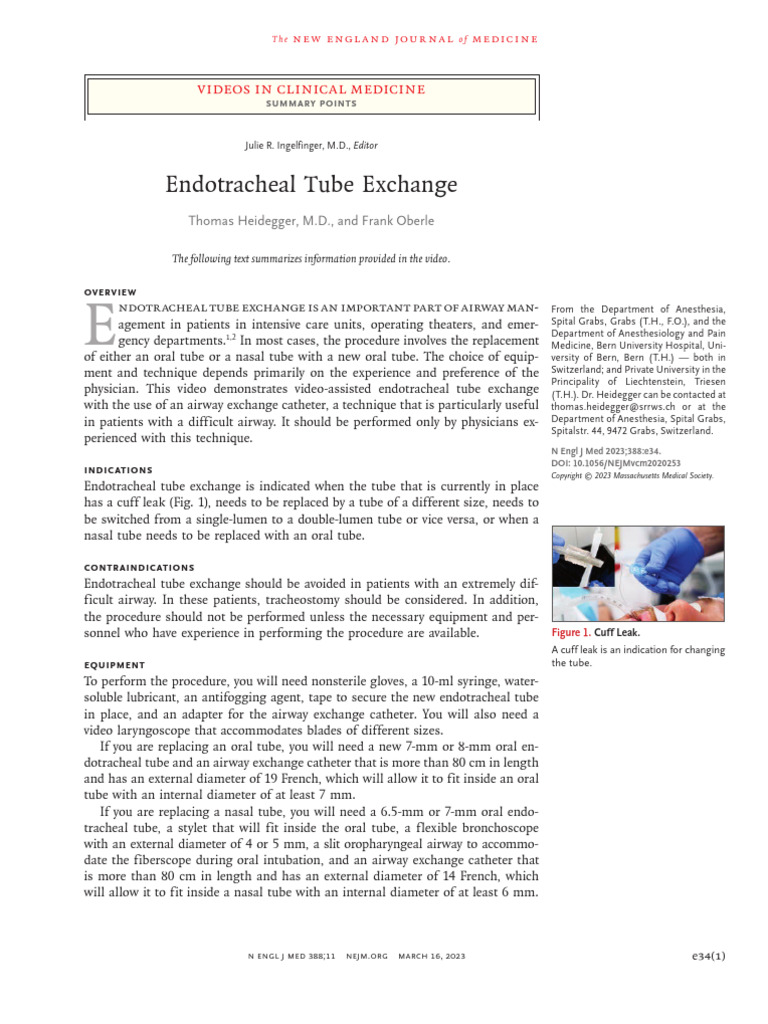 Endotracheal Tube Exchange | PDF | Medical Equipment | Clinical Medicine