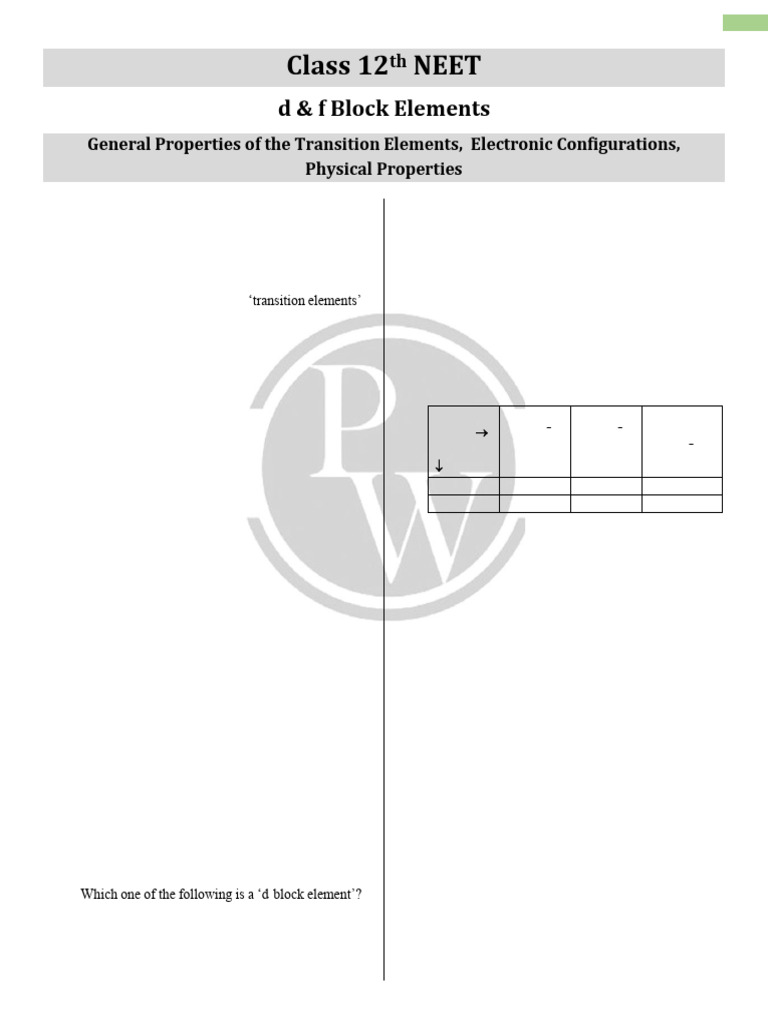 d _ f Block Element_NEET (Questions) | PDF | Transition Metals ...