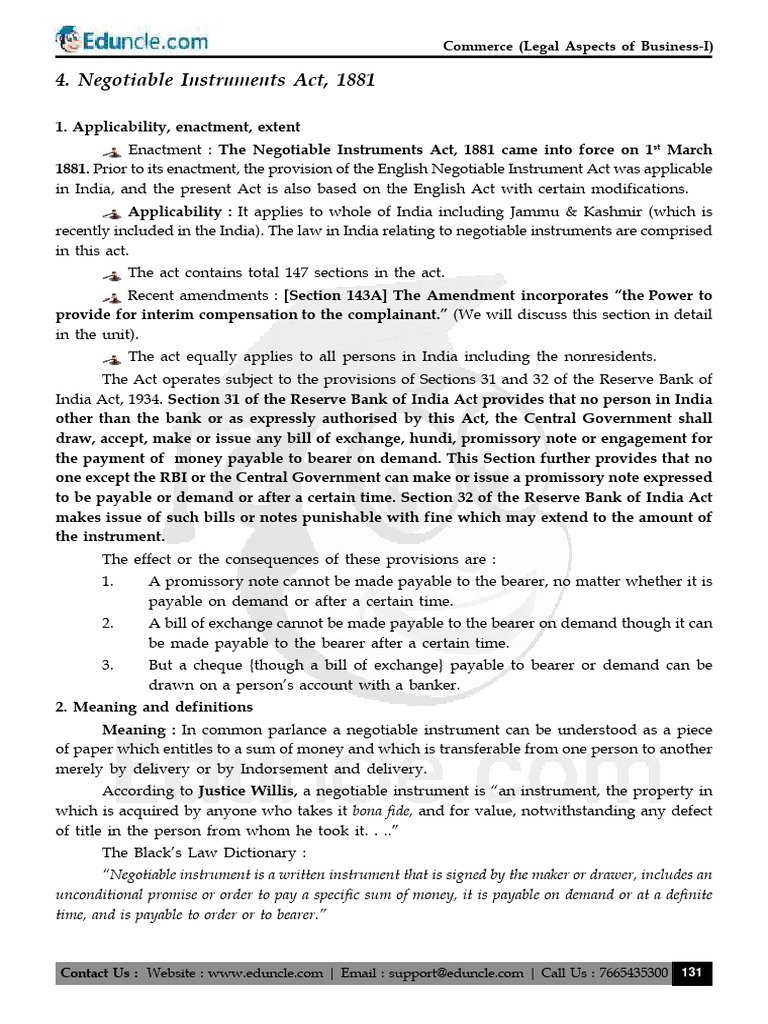 Understanding the Negotiable Instruments Act | PDF | Negotiable ...
