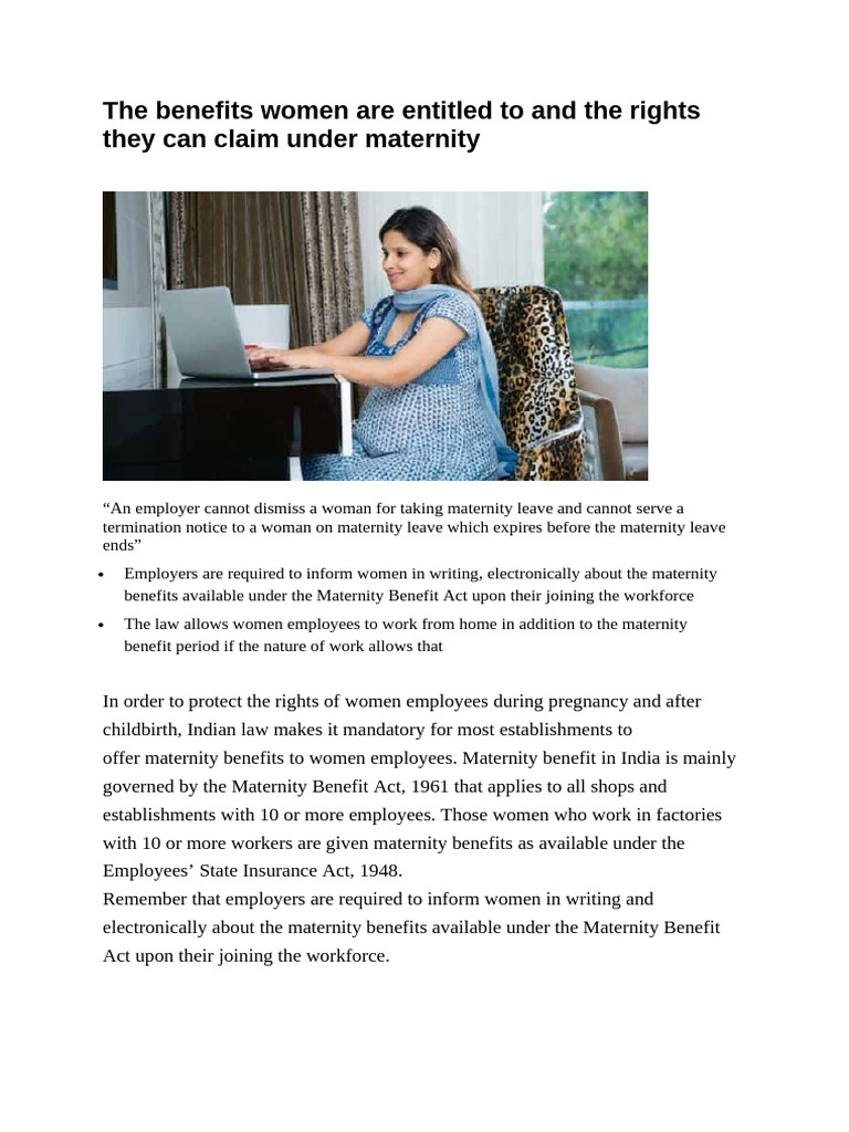 Maternity Benefits and Rights for Women | PDF | Parental Leave | Employment