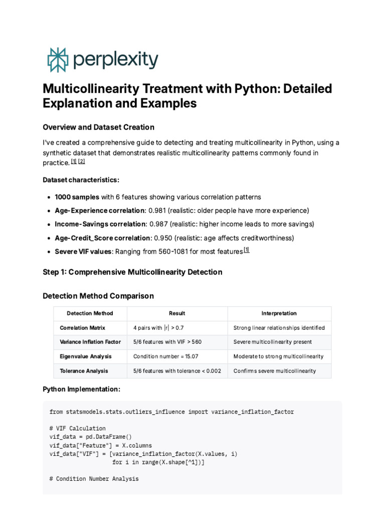 Multicollinearity Treatment With Python - Detailed | PDF | Multicollinearity | Regression Analysis