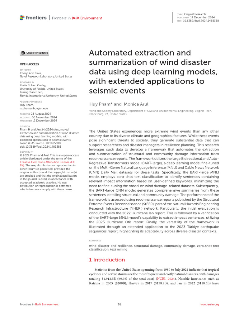Automated Extraction and Summarization of Wind Disaster Data Using Deep ...