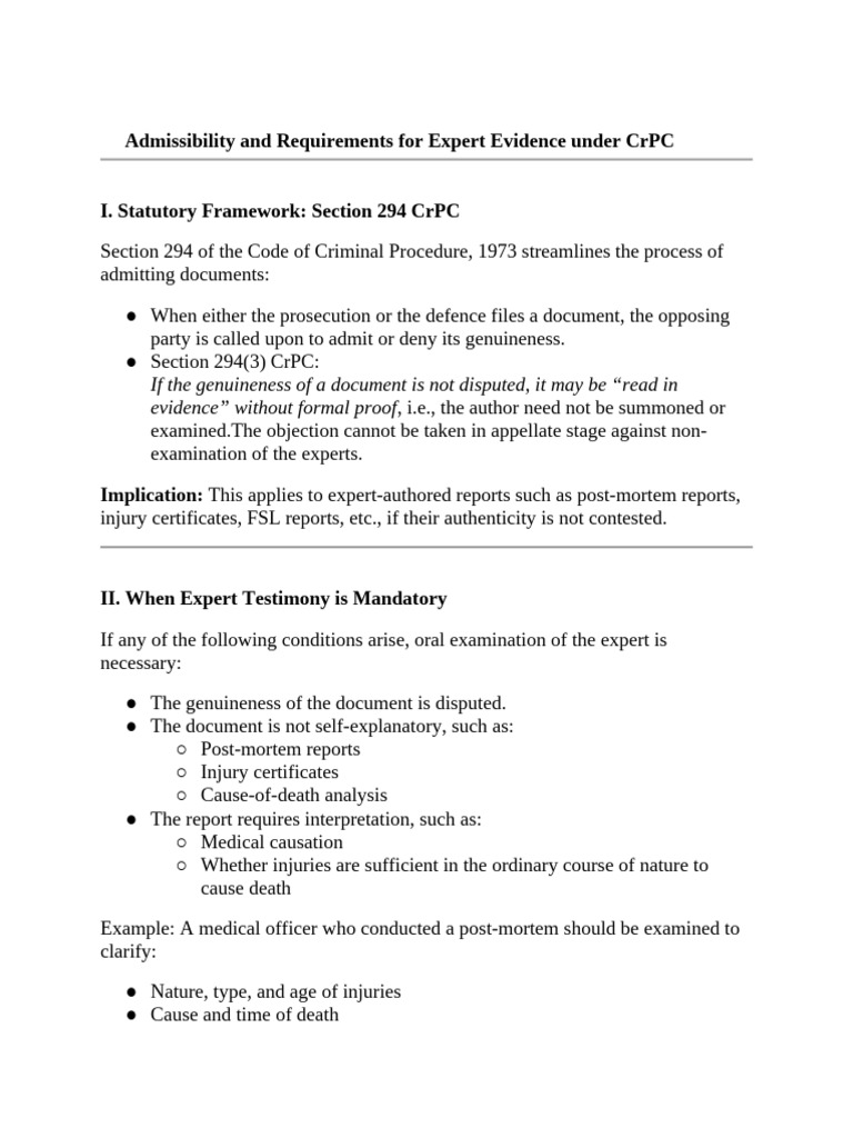 Expert Evidence Admissibility under CrPC | PDF | Expert Witness ...