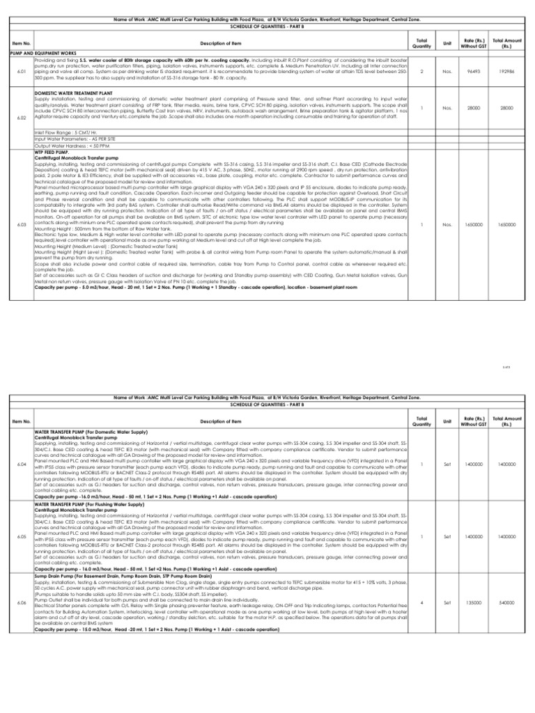Annexure 2-Vol II-Part B Plumbing BOQ-Plant and Equipment BOQ | PDF ...